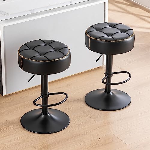 Purgreen Modern Adjustable Height Swivel Circular Bar Stools,360°Counter Height Swivel Chair,Comfortable Faux Leather Seat,Ideal for Home Kitchen Island Living Room and Bar Space