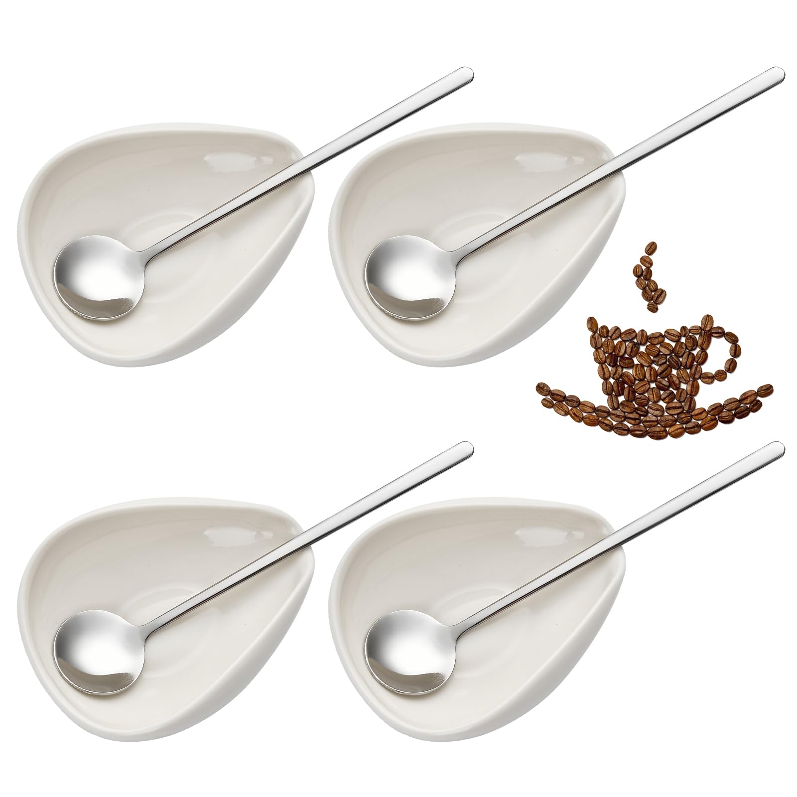 Elesunory Coffee Spoon Rest and Spoon Set of 4- Elegant Ceramic Coffee Spoon Rest for Coffee Bar- Coffee Spoon Holder- Coffee Station Accessories- Best Gift for Coffee Lovers