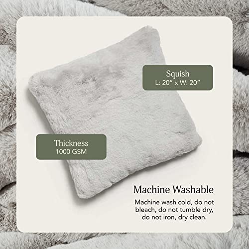 UnHide Squish - Faux Fur Pillow - Extra Soft Throw Pillow - Square Shaped Pillow, Polyester Fill - Machine Washable - Perfect for Living Room, Bedroom, or Guest Room - 20โ x 20โ - Silver Lynx