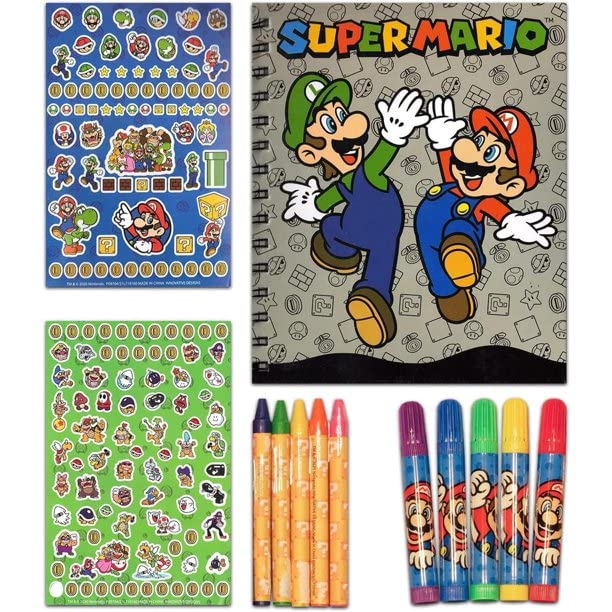 Nintendo Super Mario Sketchbook Set for Kids, Toddlers ~ 3 Pc Bundle With Mario Coloring Journal, Stickers, and More (Mario Drawing Pad Activity Kit)