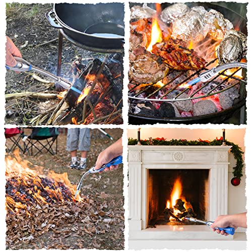 Butane Lighter Torch Long Lighter Refillable Jet Flame Windproof Lighter with Visual Fuel Window Flexible Lighter for Fireplace Grill BBQ Camping Kitchen, Blue (No Butane Included)