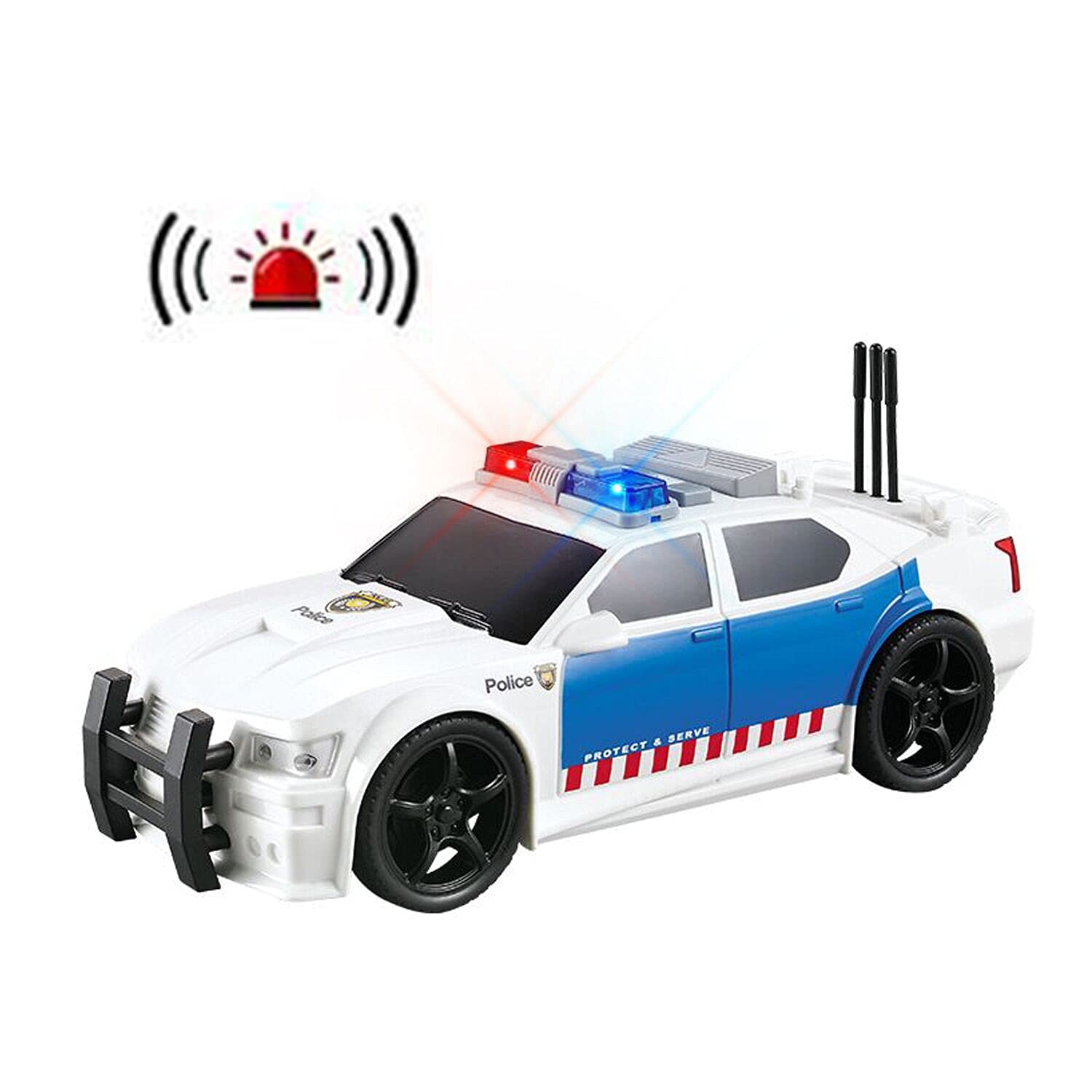 YEAM Police Car Toy Plastic Pursuit Rescue Vehicle with Sirnes Sound and Light for Kids Toddlers Boys 1:20 (Blue)