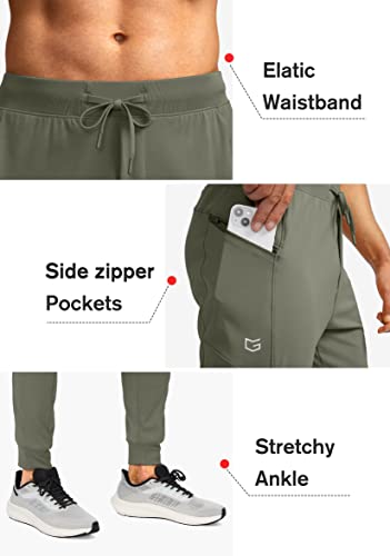 Men's Joggers with Zipper Pockets Stretch Tapered Sweatpants Athletic Pants for Men Workout Running Gym(Sage Green, XL)