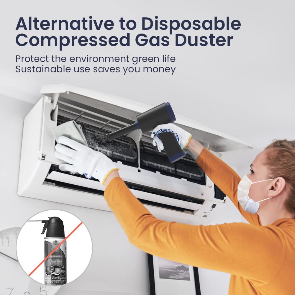 Compressed Air Duster -Computer Mainframe and Keyboard Cleaner-Tankless Air Duster - Reusable - Good Replacement for Compressed Air Cans - 3 Gear to 100000RPM Electric Air Duster Portable -7800mAh