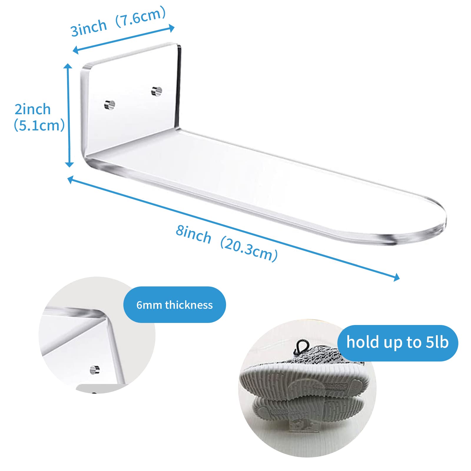 Guntsous 6 PCS Acrylic Floating Shoe Rack Wall Mount Display Shoe Rack Transparent Storage Rack for Home Use Sneaker Display Rack with Screws and Anchors