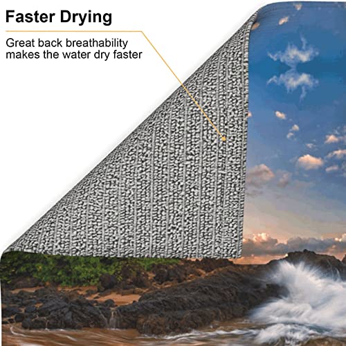Palm Trees Clouds Tropical Coast Printed Drying Mat For Kitchen Ultra Absorbent Microfiber Dishes Drainer Mats Non-Slip Silicone Quick Dry Pad - 18 X 16inch