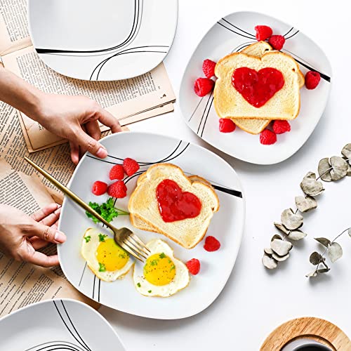 Square Dinnerware Set, MEKY Glassware 18-Piece Service for 6 Plates and Bowls Set, Easy to Clean, Dinner Plates, Dishes, Bowls Set, Modern Line