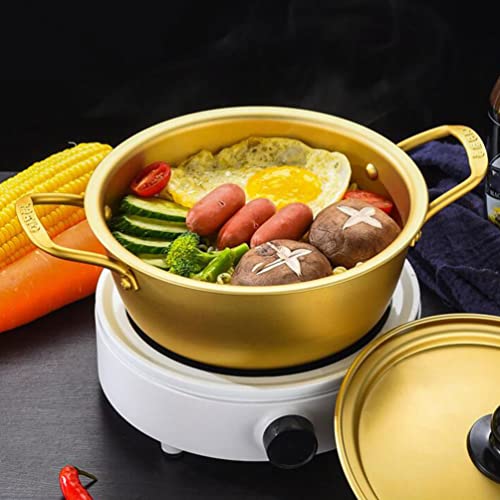 Hemoton 2 Sets Ramen Pot, Korean Ramen Cooking Pot with Lid Spoon and Chopsticks (1pair), Korean Ramen Noodle Pot Korean Stockpots with Double Handle (6.3inch/ 16cm)