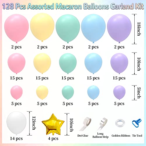 JOYYPOP Pastel Balloon Garland Kit 128pcs Macaron Rainbow Balloon Arch Kit for Baby Shower Birthday Wedding Children's Day Party Decorations