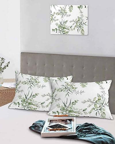 Edwiinsa Teal Summer Tropical Plants Pillow Covers King Standard Set of 2 20x36 Bed Pillow, Spring Green Leaves Plush Soft Comfort for Hair/Skin Cooling Pillowcases with Envelop Closure