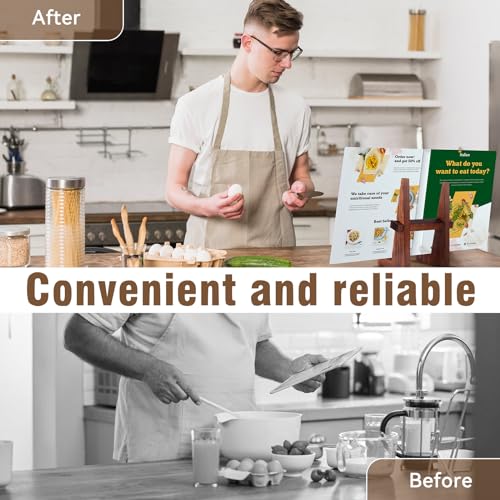 DEBETOOL Cookbook Stand for Kitchen - 8.8 inch Wooden Cookbook Holder for Kitchen Counter, Multifunctional Recipe Book Stand,Rustic Brown Recipe Book Holder Stand