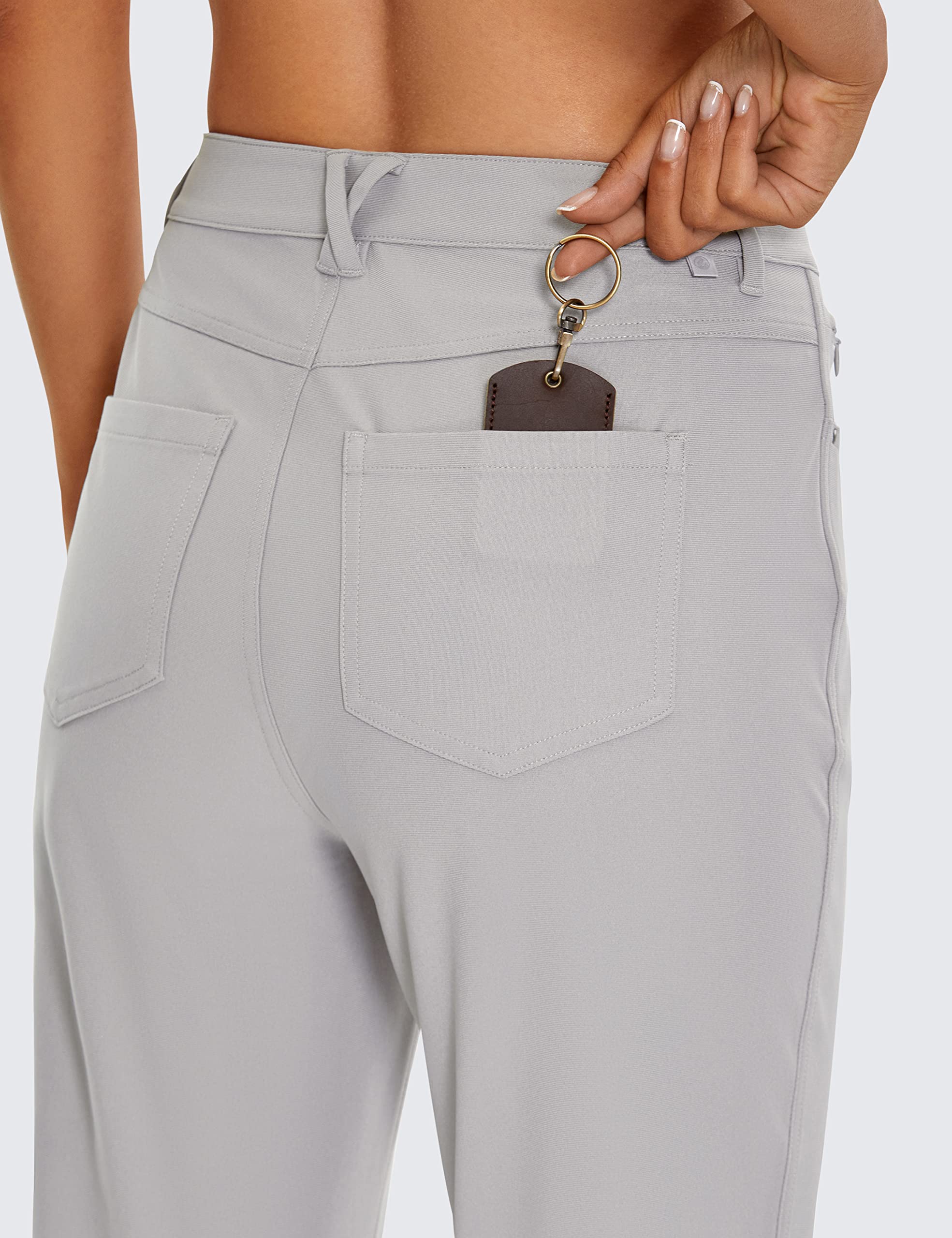 CRZ YOGA Women's High Rise Golf Pants Quick Dry Stretch Casual Straight Leg Dress Work Pants with 5 Pockets Dark Chrome 28