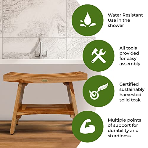 EcoDecors 24 inch Teak Shower Bench - Teak Bench for Shower - Teak Bench - Shower Teak Bench - Teak Wood Shower Bench - Teak Shower Stool - Teak Bench Shower - Teak Shower Bench for Inside Shower