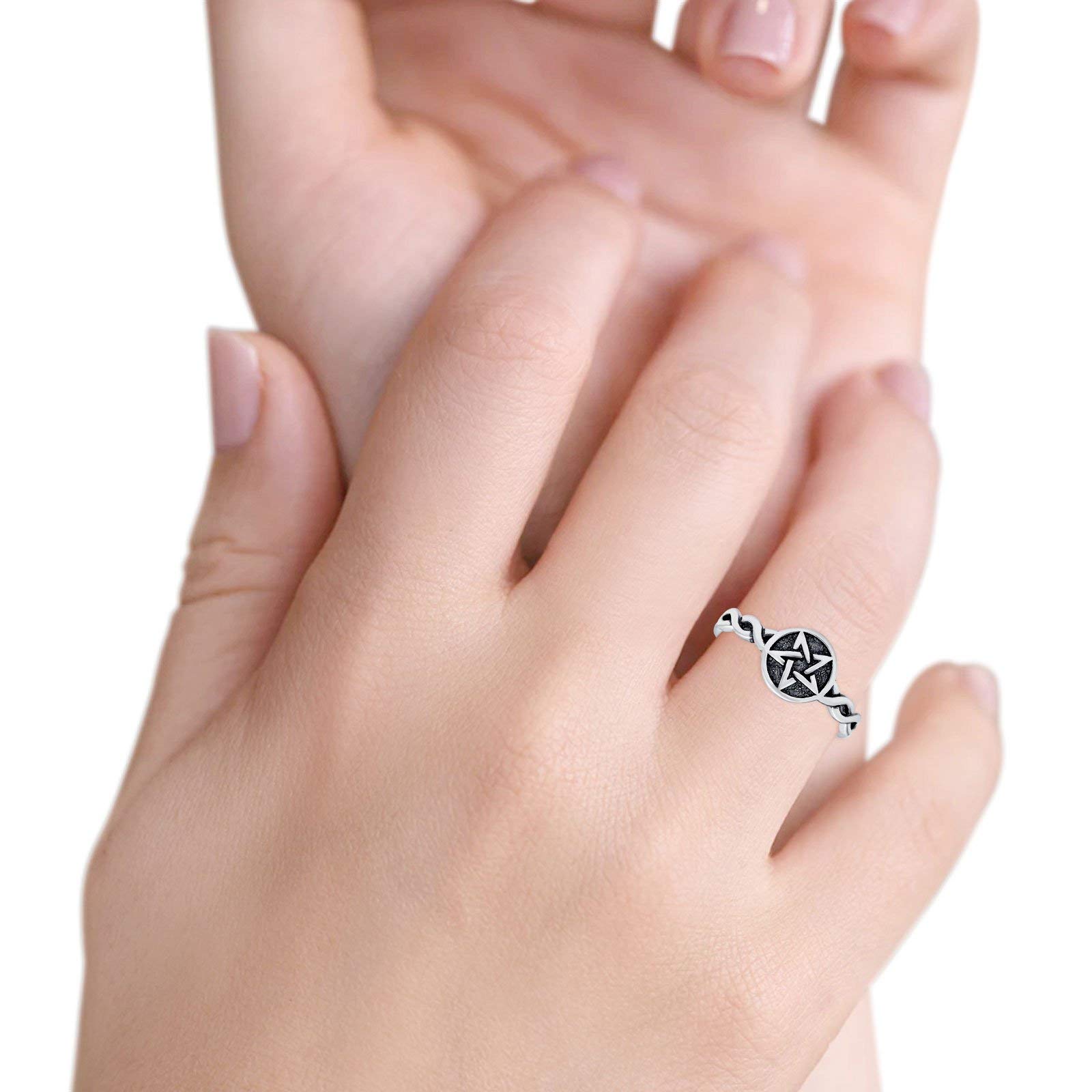Blue Apple Co. Sterling Silver Size-6 Celtic Infinity Twisted Braided Shank Oxidized Pentagram Star Ring Band Round 925 Sterling Silver