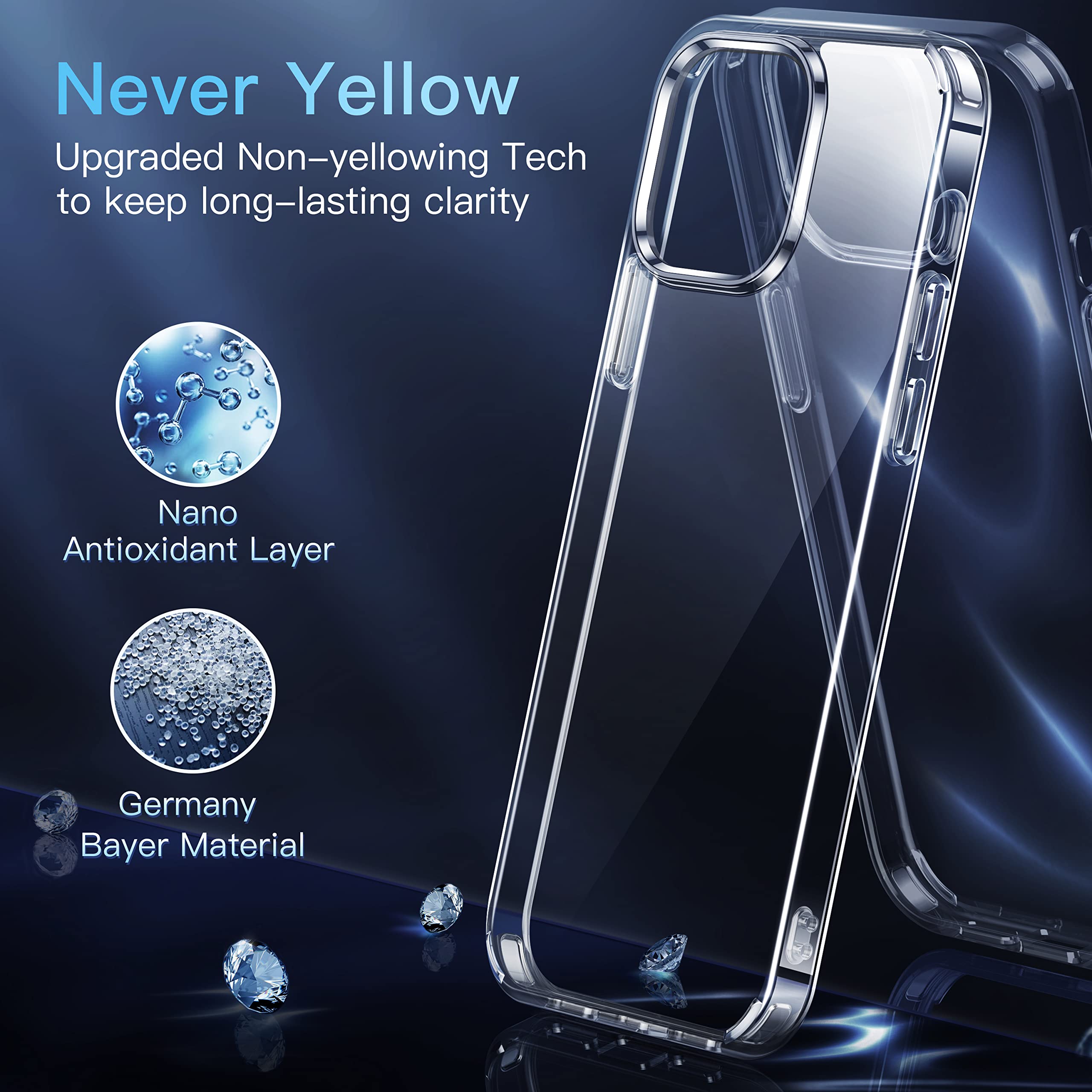 CASEKOO Crystal Clear Designed for iPhone 13 Pro Max Case, [Not Yellowing] [Military Drop Protection] Shockproof Protective Phone Case 6.7 inch 2021 (Black)