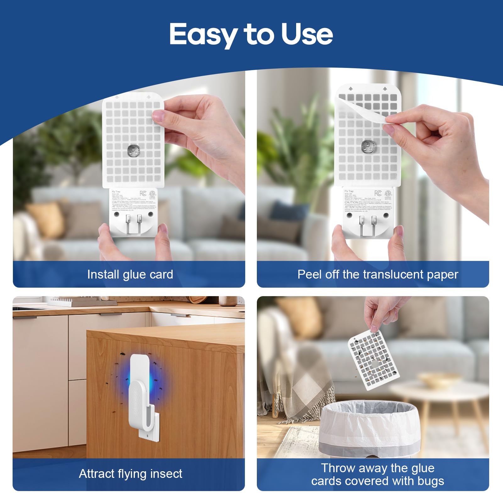 DFAGIE Fly Trap Indoor(1 Device + 5 Glue Cards), Mosquito Trap,Fly Trap,Plug-in Flying Insect Trap for Flies, Fruit Flies, Mosquito, Moths, Gnats, Gnat,White