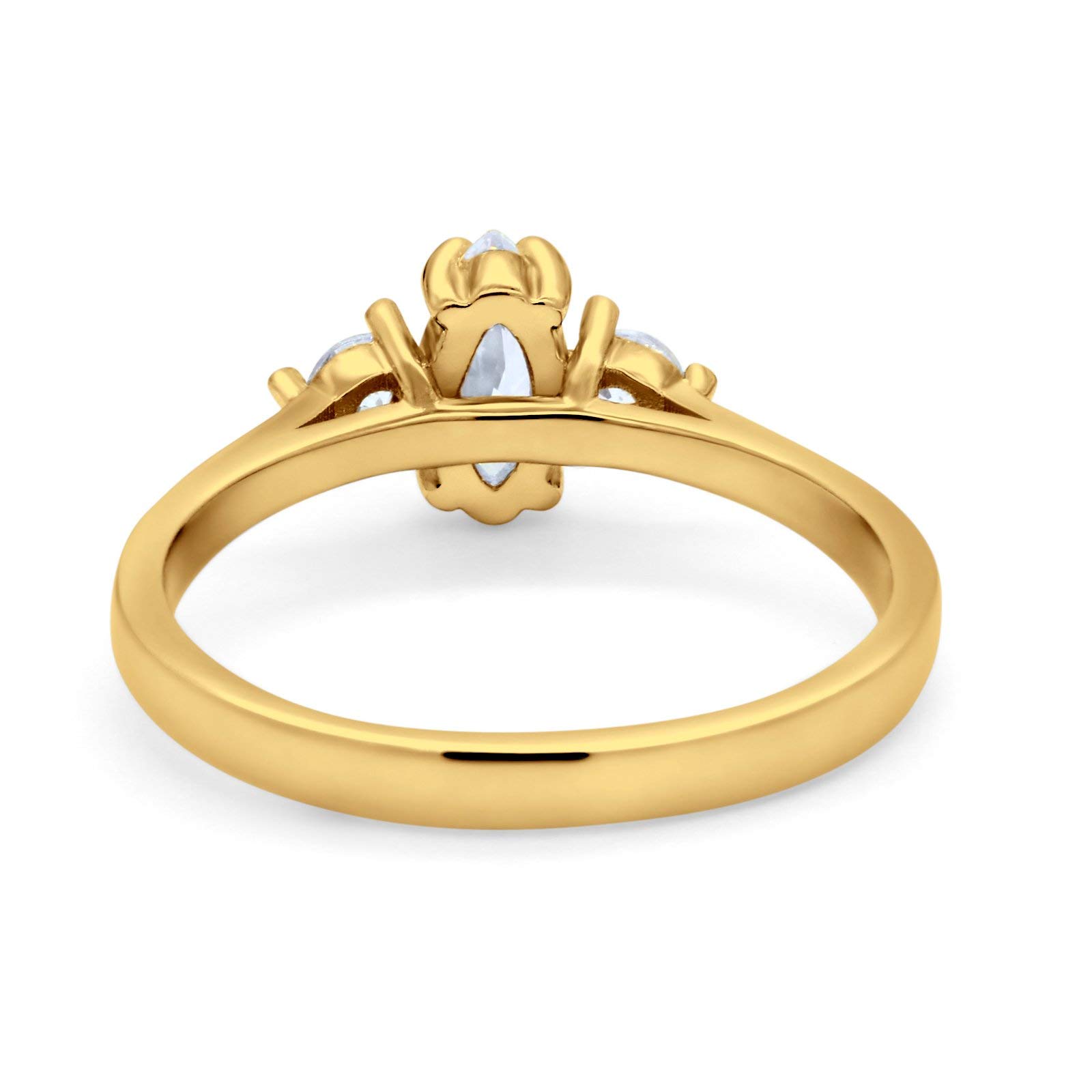 Blue Apple Co. Yellow Tone, Simulated Cubic Zirconia Size-5 Three Stone Wedding Engagement Ring Marquise Round CZ 925 Sterling Silver