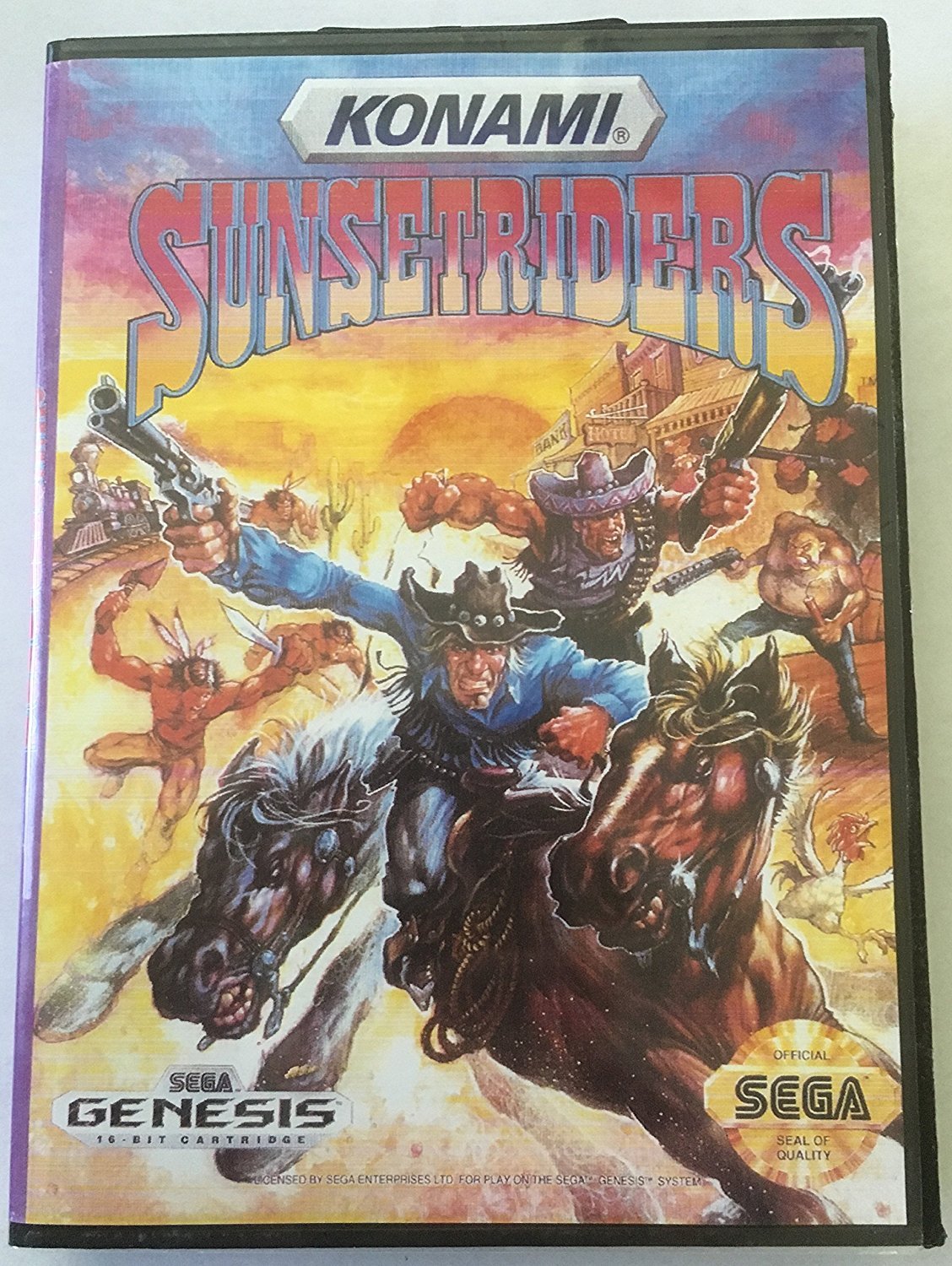 Sunset Riders (Sega Genesis / Megadrive) - Reproduction Cartridge with Clamshell Case and Manual