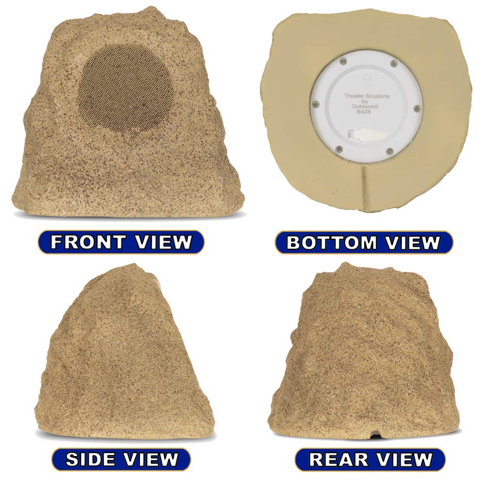 Theater Solutions by Goldwood B42S Wireless Rechargeable Bluetooth Outdoor Rock Speaker System β Sandstone, Set of 2, 120 Watts