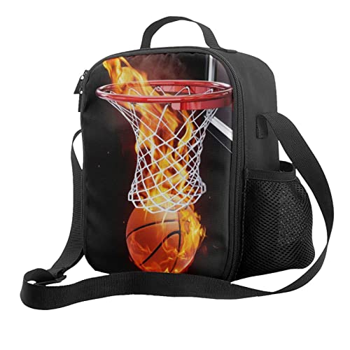 PAUSEBOLL Basketball Lunch Bag for Boys, Insulated Lunch Bag for Adult Teens Girls, Reusable Portable Lunch Box Cooler Tote Waterproof Lunch Container for School Office Picnic