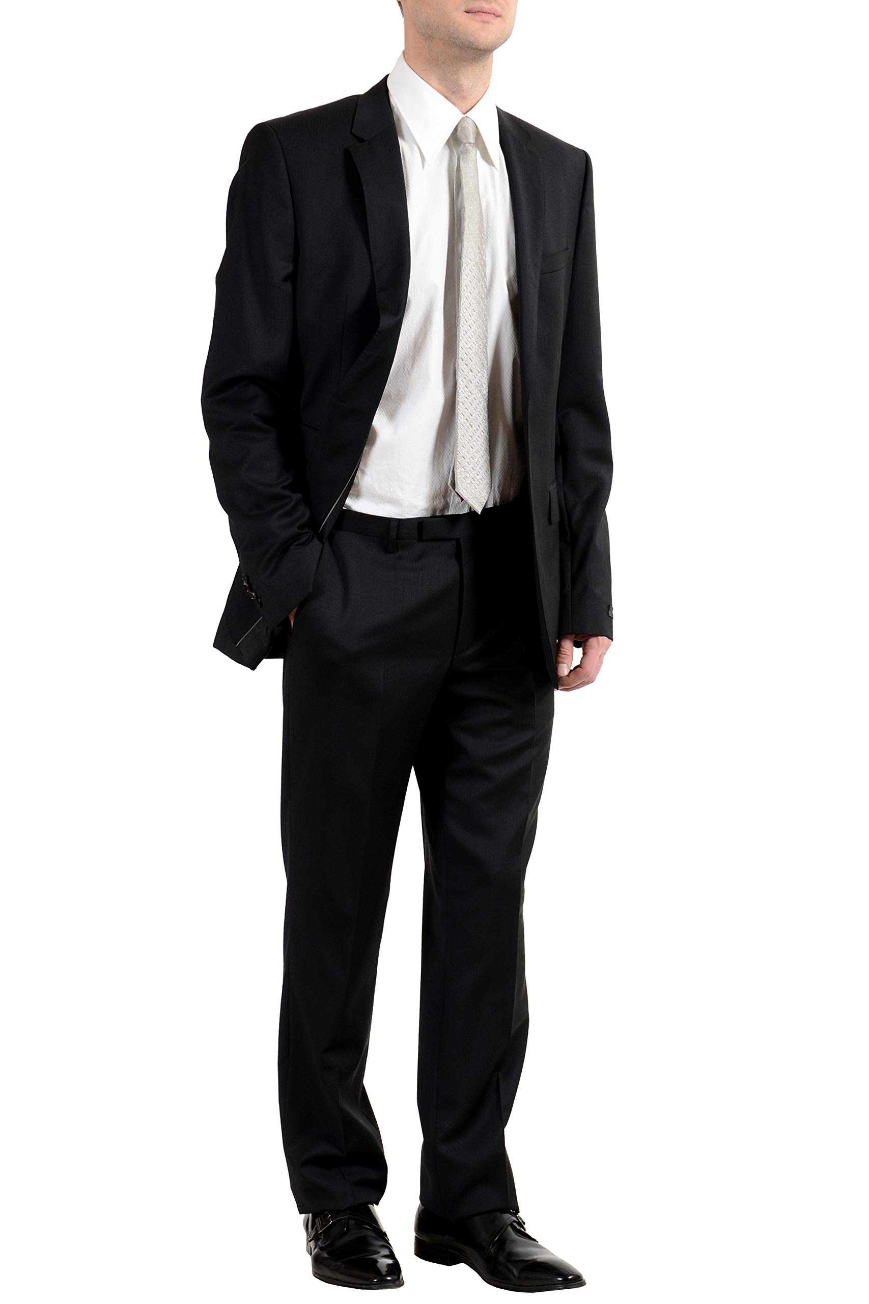 Hugo Boss "The King/Central_1" Men's 100% Wool Two Button Suit US 40L IT 50L Black