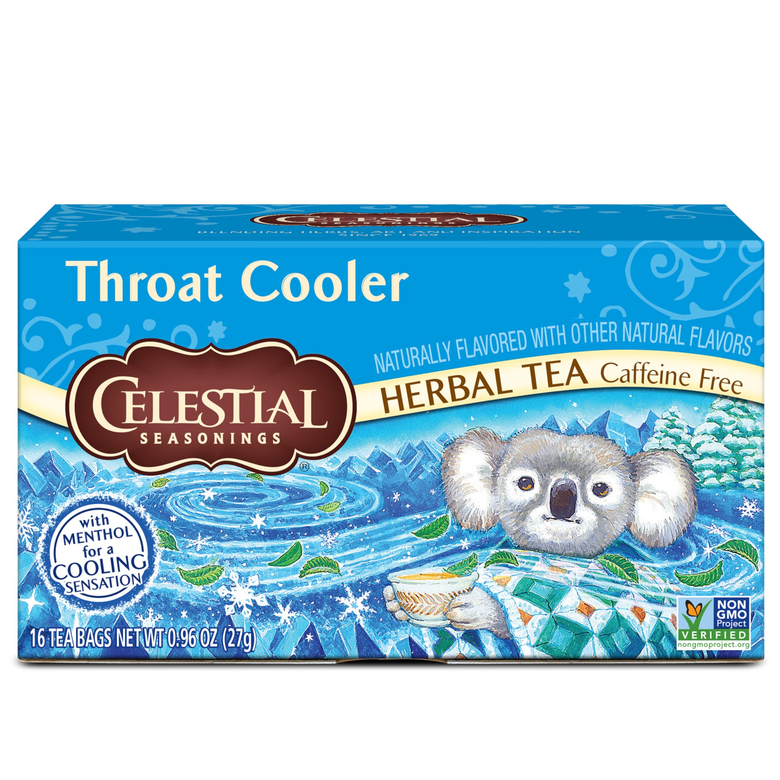 Celestial Seasonings Throat Cooler Herbal Tea, Caffeine Free, 16 Tea Bags Box