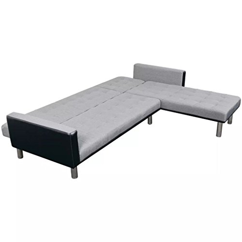 Makastle Fabric L-Shaped Sofa Bed with Armrests Versatile Design Wooden Frame Convertible Seat/Corner Couch Bed/Recliner for Home Living Room Office 86" x 61" x 27"
