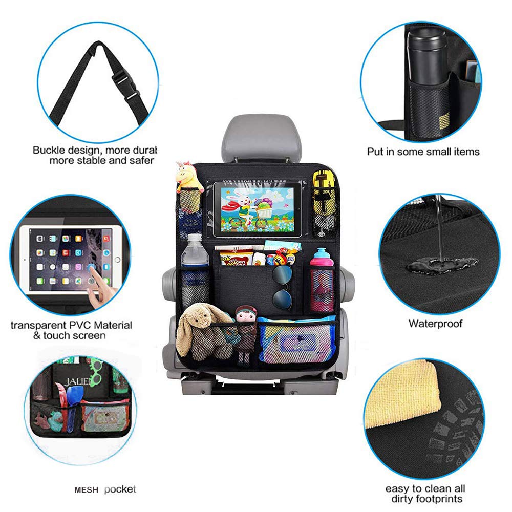 Car Backseat Organizer Kick Mat, Car Organizer Back Seat Protectors with Touch Screen Tablet Holder Backseat Organizer for Kids(2 Packs)