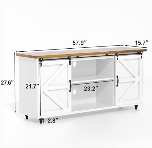 Farmhouse Coffee Bar Cabinet, 58β Kitchen Sideboard Buffet Cabinet with Storage, White Coffee Bar Table with Sliding Barn Door for Dinning Living Room
