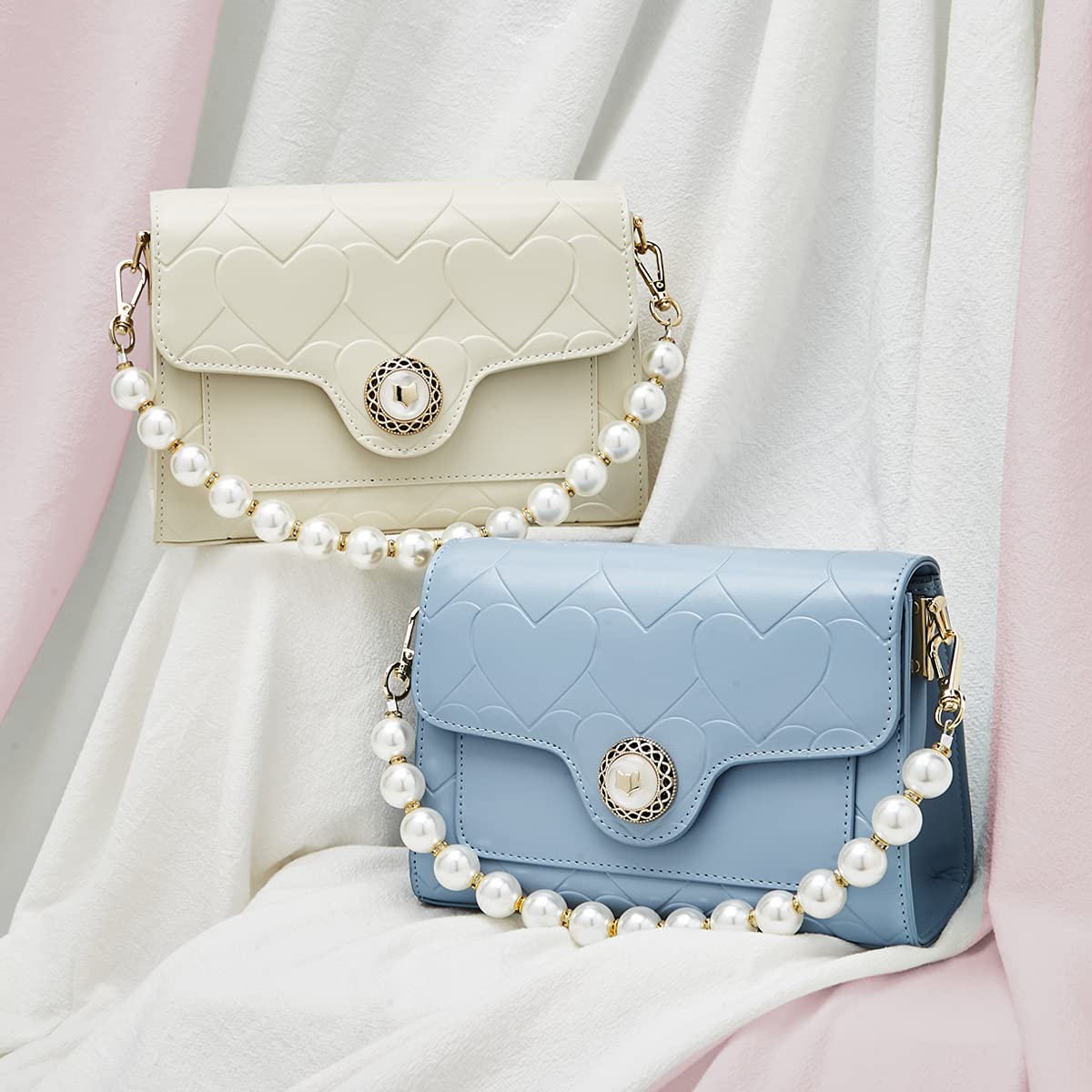 Small Crossbody Bag for Women Cowhide Leather Shoulder Bag Anna Faux Pearl Chain Accessories for Mini Flap Top Handle Purse Trendy Handbag
