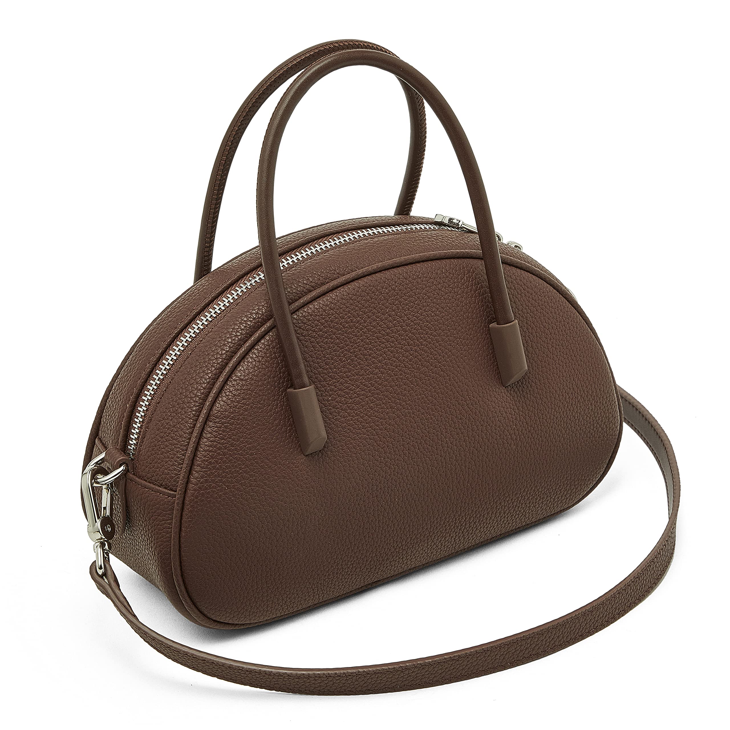 Designer Leather Tote Bags For Women Full Grain Shell Shape Top Handle Dome Handbags With Adjustable Strap (1-Dark Brown)