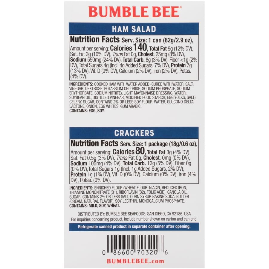 Bumble Bee Snack On The Run Ham Salad with Crackers Kit, 3.5 oz (Pack of 12) - Ready to Eat, Spoon Included - Shelf Stable & Convenient Protein Snack