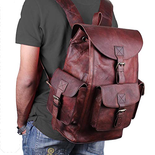 HULSH Vintage Genuine Leather Backpack For Men and Women Men’s Retro Classic Shoulder Rucksack Leather Travel Bags for College