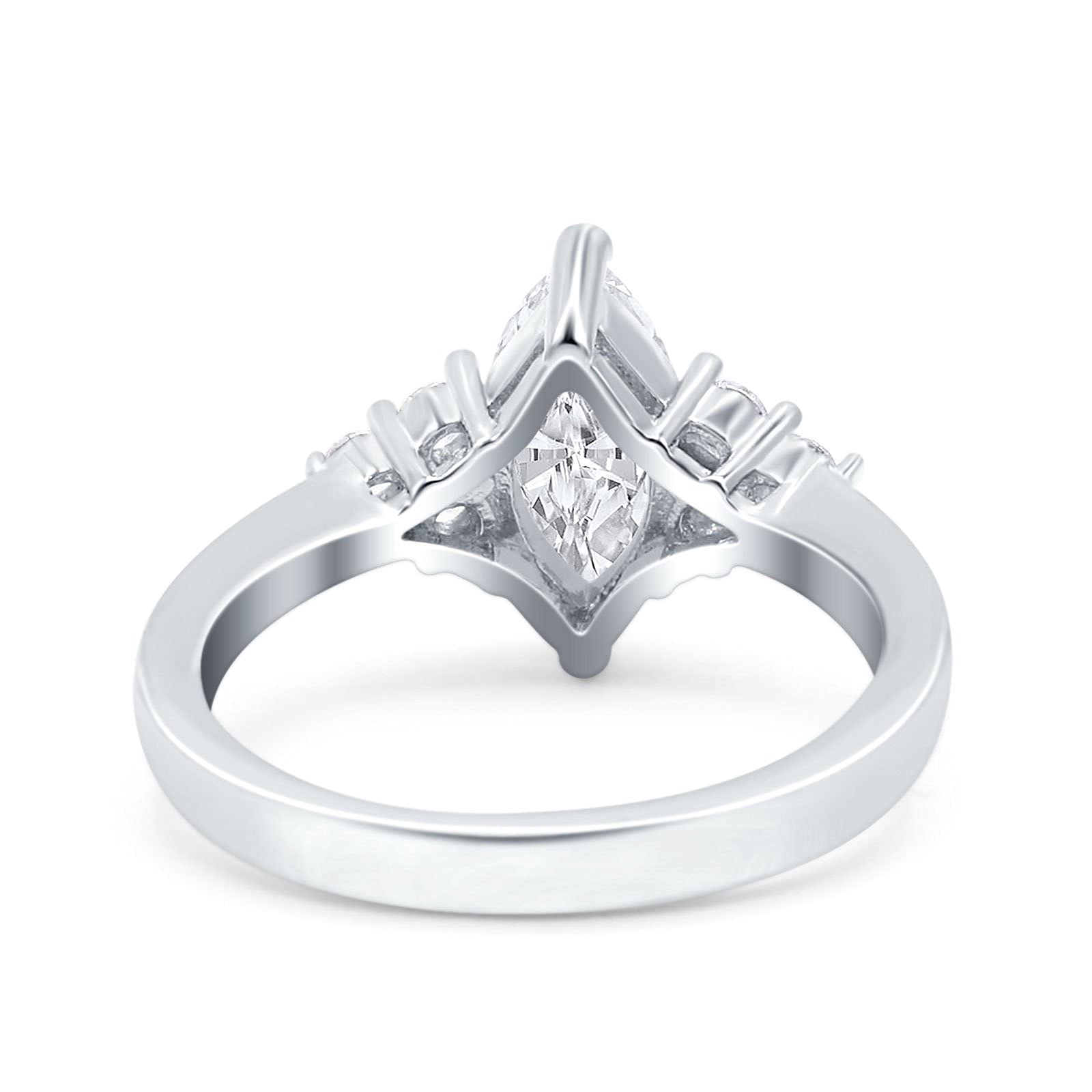Blue Apple Co. Simulated Cubic Zirconia Size-5 Vintage Art Deco Marquise Wedding Engagement Bridal Ring CZ 925 Sterling Silver