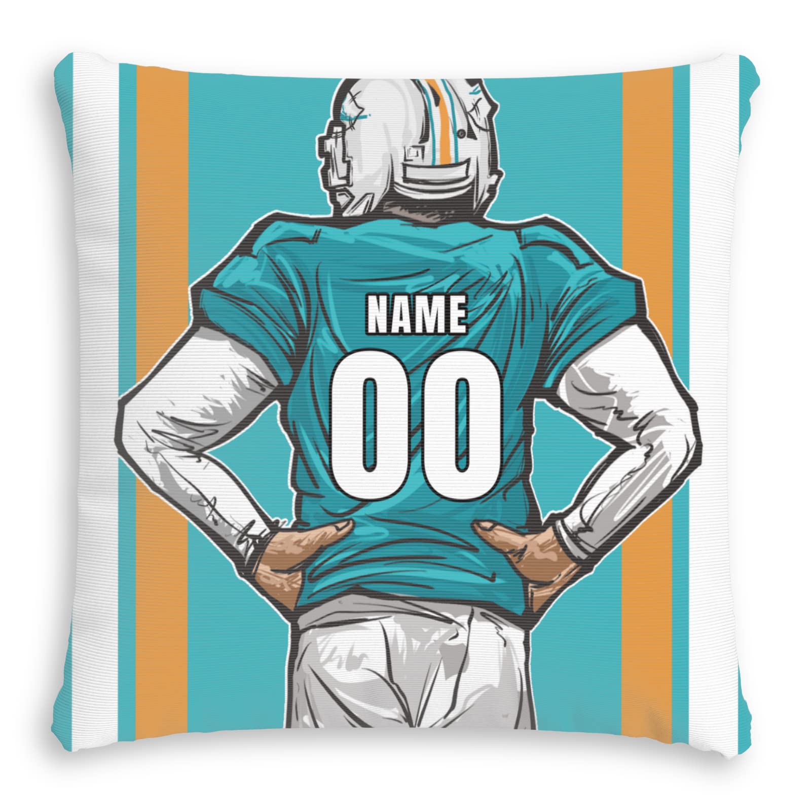 Onemiliayears Football Team Custom Pillowcass - 18 in 18 in Name & Number Customized Football Style Pillow for Brithday Gift, Super Soft Football Sports Custom Made Pillow Cover for Men (Miami Blue)