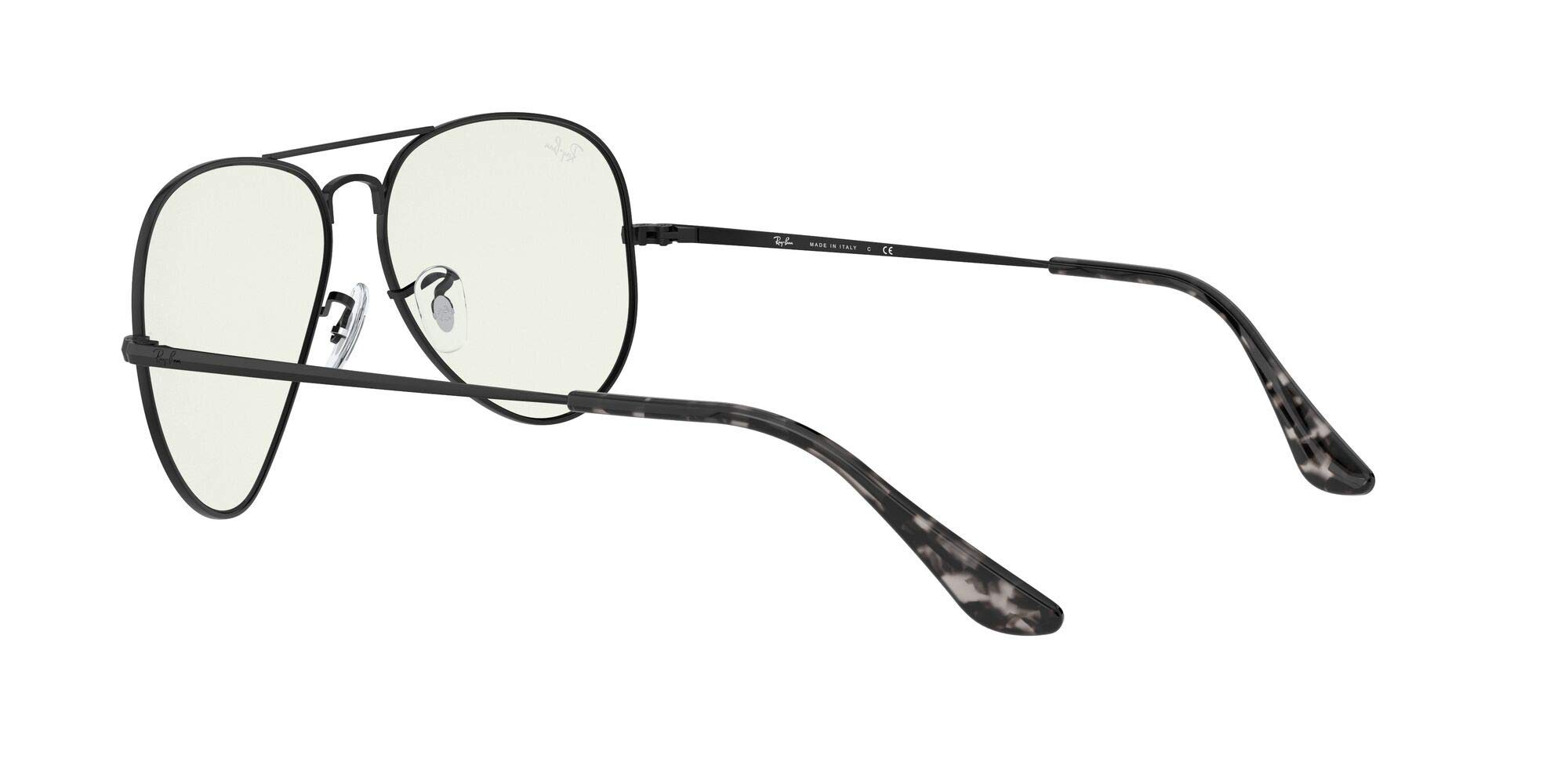 Ray-Ban Rb3689 Aviator Metal II Glasses, Black/Clear Blue Light Filtering, 58 mm