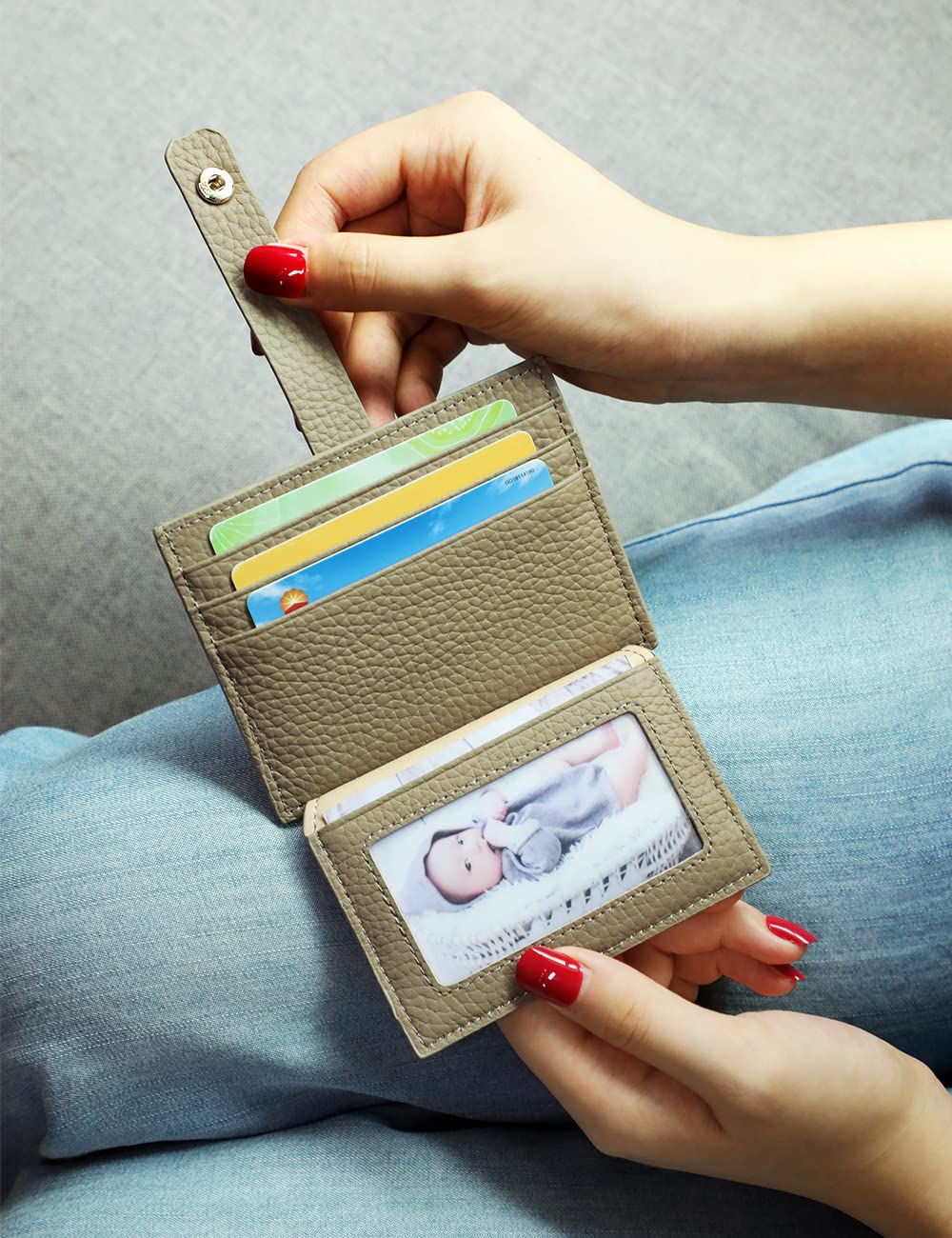 Small Wallets for Women Leather Credit Card Holder Pocket Purse (Khaki)