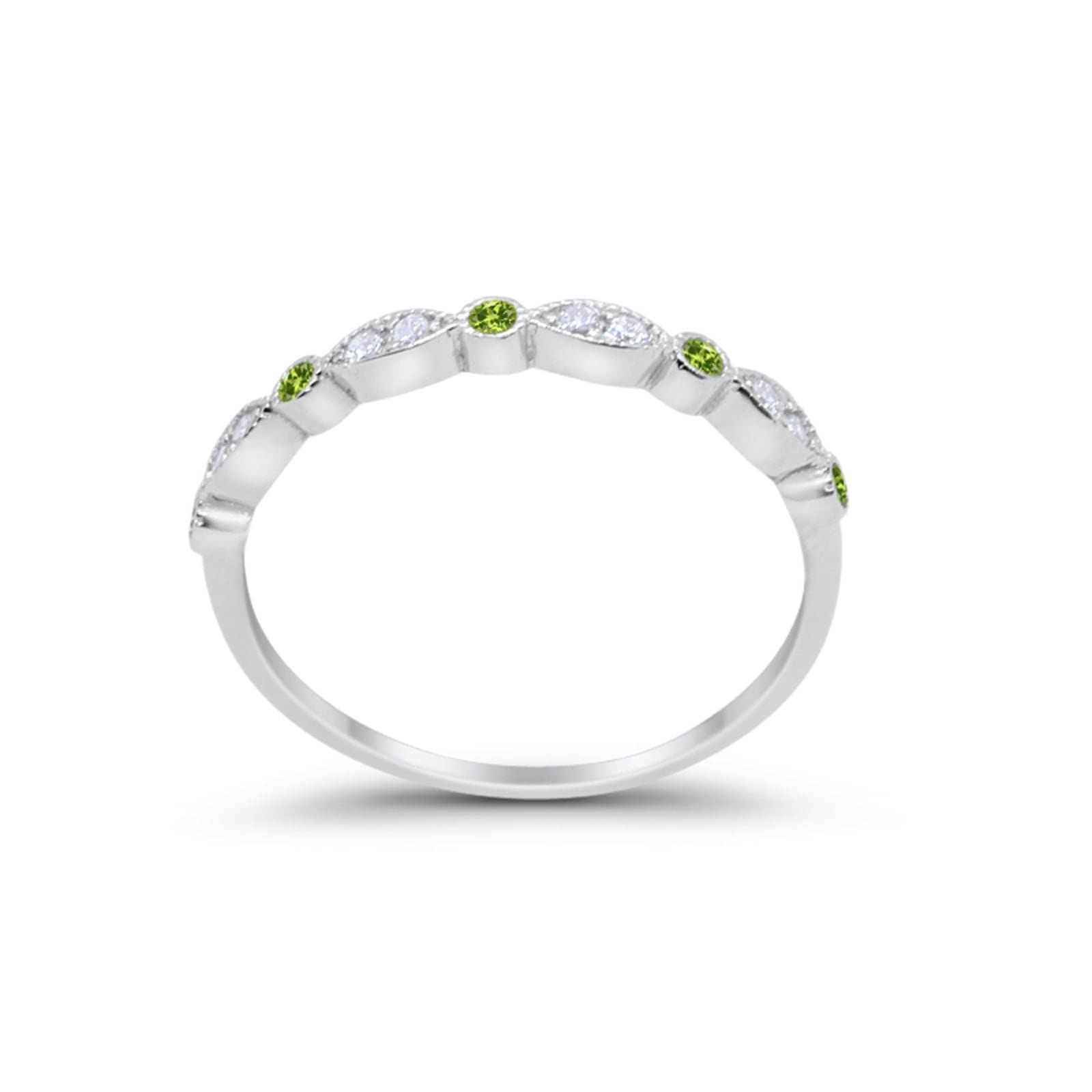 Blue Apple Co. 2mm Half Eternity Wedding Band Art Deco Design Round Simulated Peridot Cubic Zirconia 925 Sterling Silver Size-9