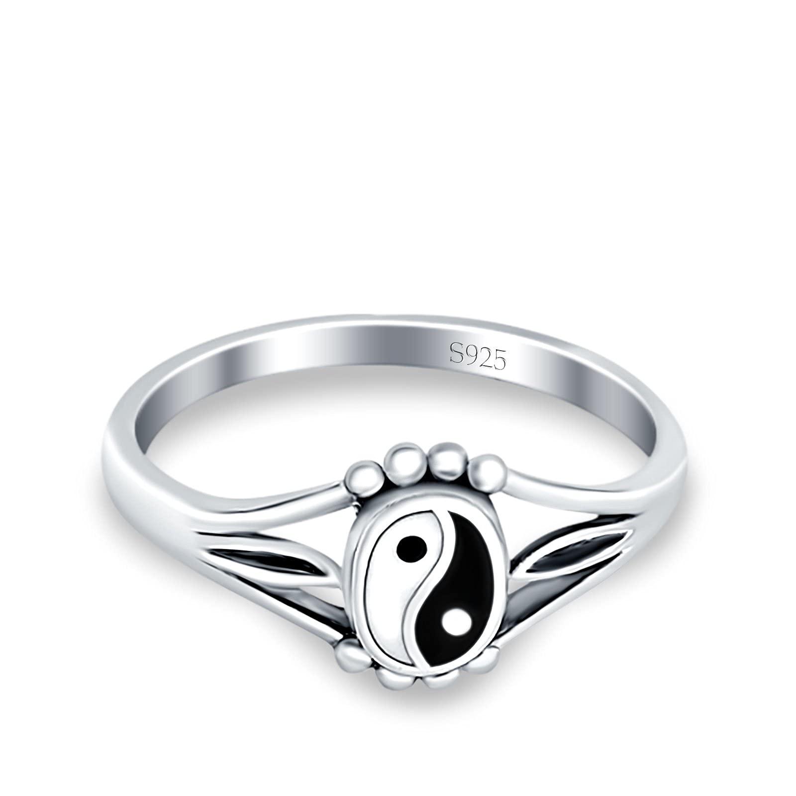 Blue Apple Co. Sterling Silver Size-7 Yin & Yang Plain Oxidized Band Statement Fashion Thumb Ring Solid 925 Sterling Silver