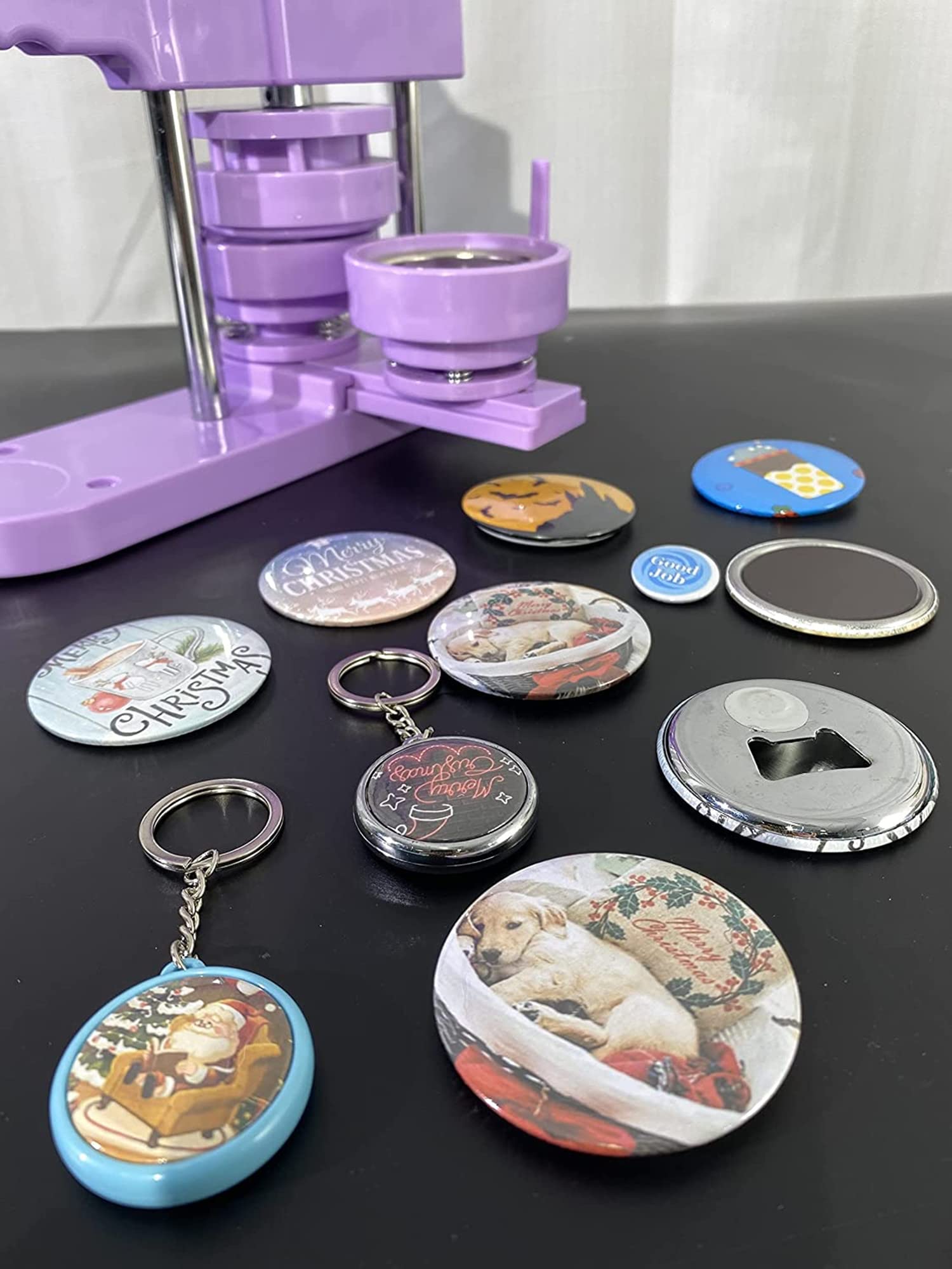 Button Maker Machine Multiple Sizes, 1+1.25+2.25 inch Button Keychain Maker for Kids, 330PCS Button Making Supplies with Badge Buttons, Bottle Openers, Fridge Stickers and Keychains (Orange)