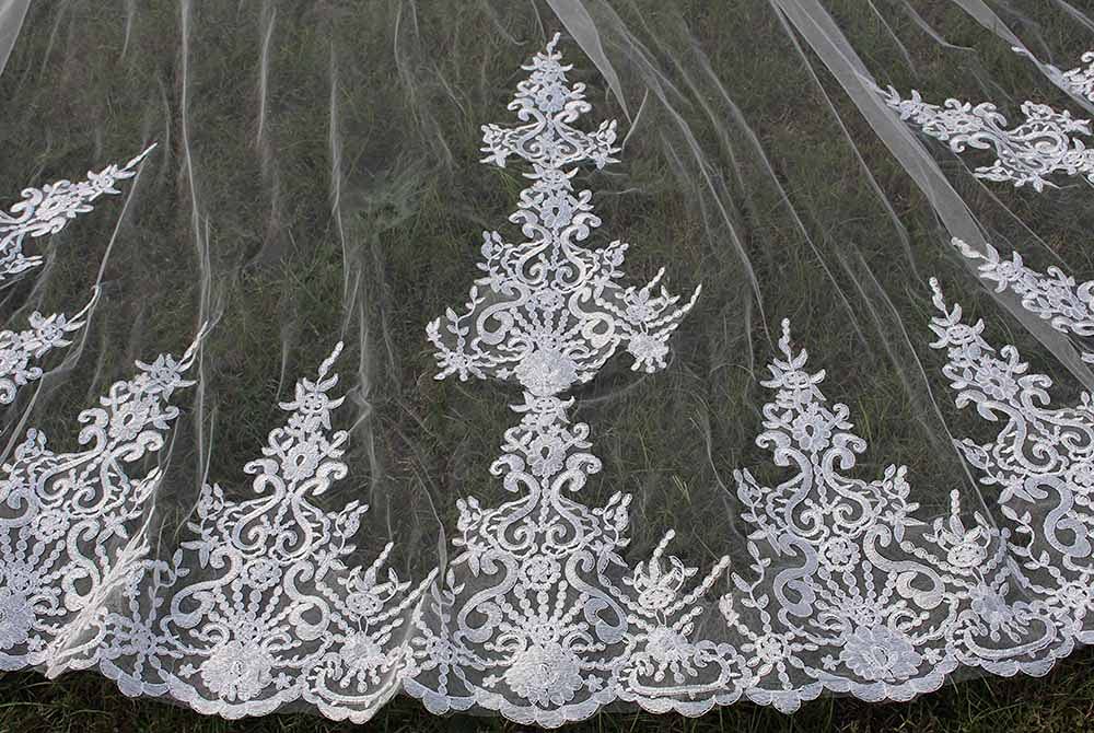 DAPERCI Wedding Accessory Long 4M Bridal Veils with Comb Lace One Tier White Ivory Wedding Veil Welon Bride Veil (Color : White)
