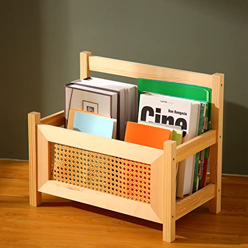Leinuosen Rattan Bookshelf Nursery Kids Book Shelf Organizer Floor Kids Room Book Storage Boho Nursery Rattan for Bookcase Bedroom Kids Room Entryway Living Room Waiting Room Bedroom