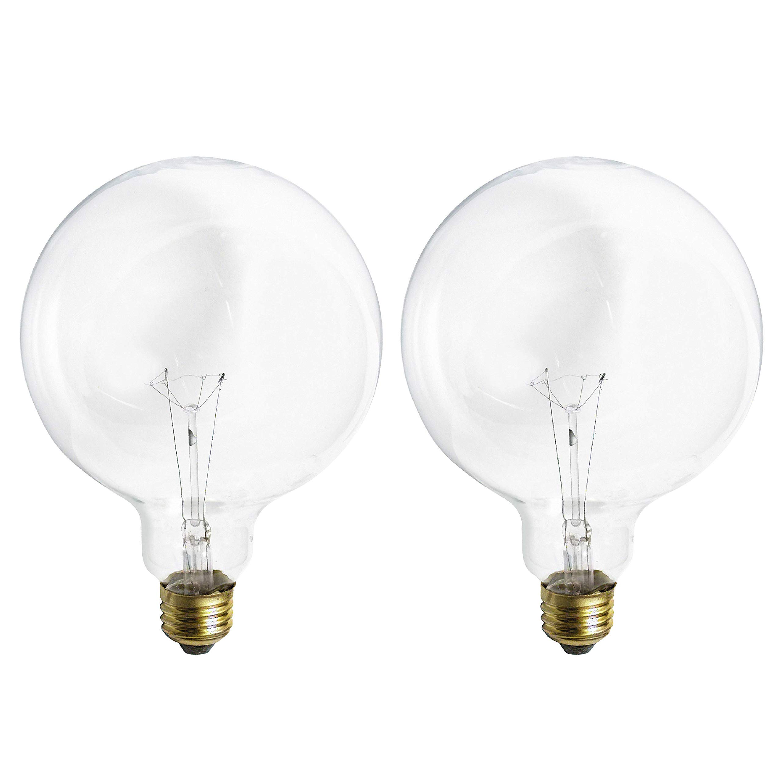 KOR (2 Pack) G40 Incandescent Light Bulb 2700K Soft Light, Decorative Globe Light Bulbs,E26 Medium Base, Perfect use for Decor, Pendant, Bathroom/Vanity Mirror Makeup, Dimmable. Crystal-Clear (100)