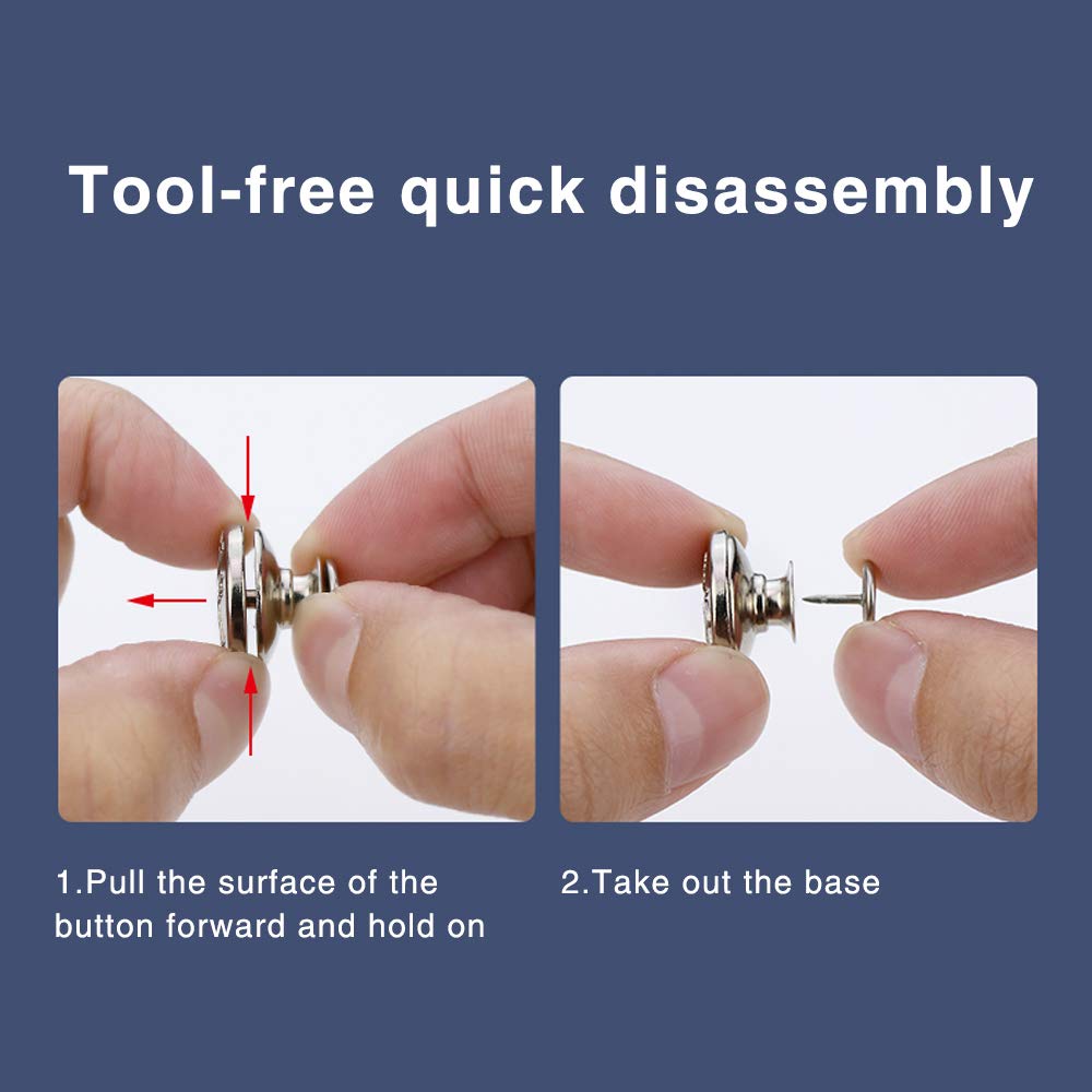 Button Pins for Jeans, 6 Sets 17mm Flat Back Design Adjustable Removable Instant Pants Metal Buckle for Swing Crafts DIY