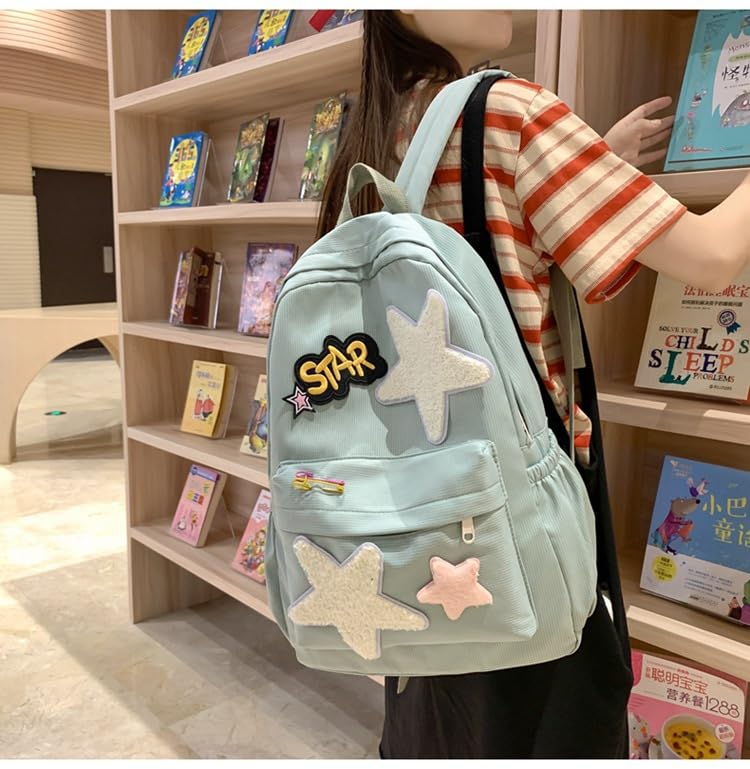LELEBEAR Y2k Backpack for Women, Kawaii Star Backpack Aesthetic Backpack Casual Daypack for Hiking Travel (Green)