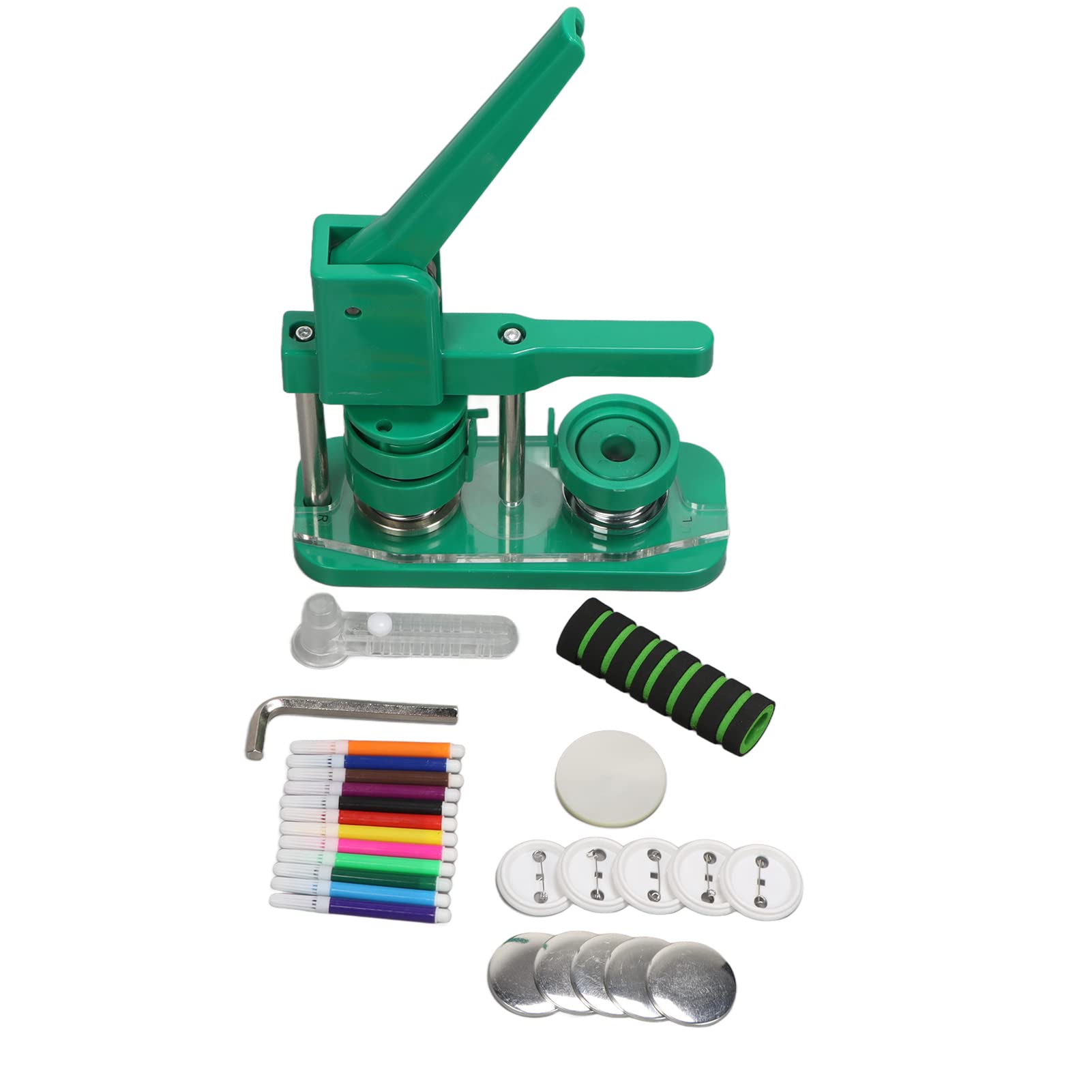 Button Press Maker,44mm Button Maker Machine 100 Sets DIY Badges Button Pressing Machine Portability with Protective Film Cutter Color Pens