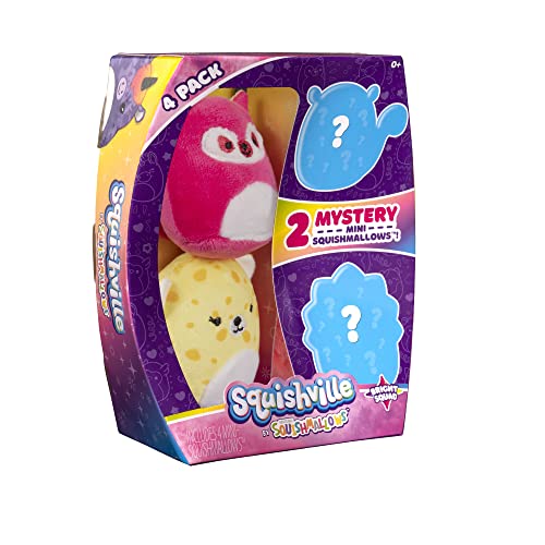 Squishville by Squishmallows SQM0143 Bright Squad-Four 2-Inch Mini Characters-Includes Santiago, Tristan, and Two Mystery Figures-Irresistibly Soft, Colourful Plush, Multicolor