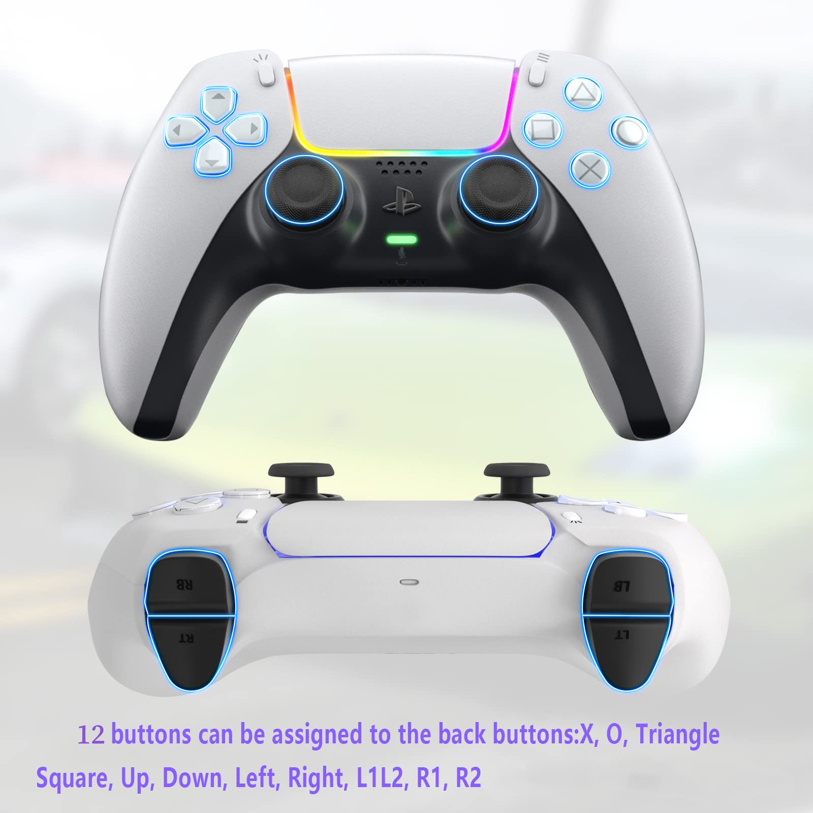 ECUCM Rubberized Grip Kit for PS5 Controller BDM 010 & BDM 020, PS5 Controller Back Button Attachment with Turbo Function/Mapping Function - Controller NOT Included