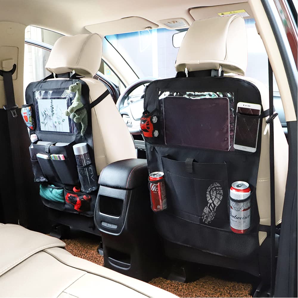 Car Seat Protector + Back Kick Mat Organizer, Black - Waterproof Seat Cover Padding Protector Upholstery Premium Durable Construction Convertible Seat Cover Pad with Backseat Organizer for Baby