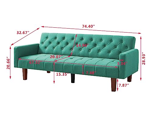 Fiveshow Modern Linen Cushion Convertible Double Folding Living Room Sofa Bed (Eucalyptus Wood Frame),Apartment Living Room Sofa